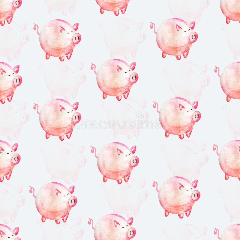 Pink Pig Watercolor Seamless Pattern Stock Illustration - Illustration ...