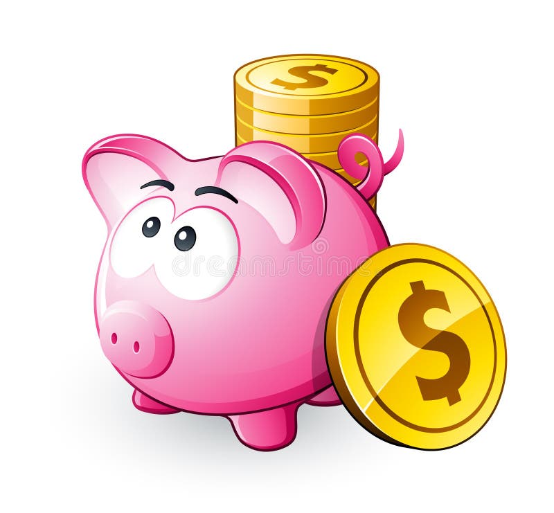 Pink piggy bank with coins stock vector. Illustration of finance - 19499326