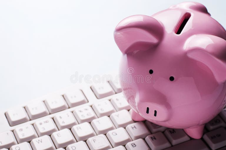 Pink Piggy Bank on a Computer Keyboard Stock Image - Image of financial ...