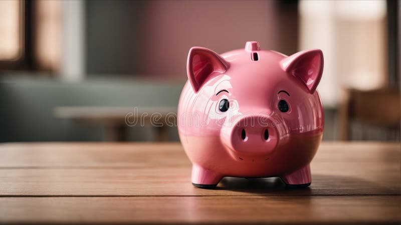 A Pink Piggy Bank on an Empty Table. Generative AI.4 Stock Illustration ...