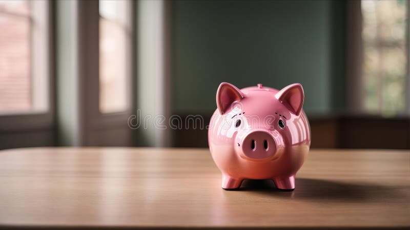 A Pink Piggy Bank on an Empty Table. Generative AI.4 Stock Illustration ...