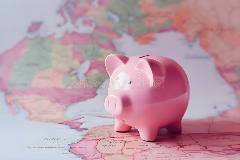 Pink Piggy Bank on the World Map, Generative AI 1 Stock Illustration ...