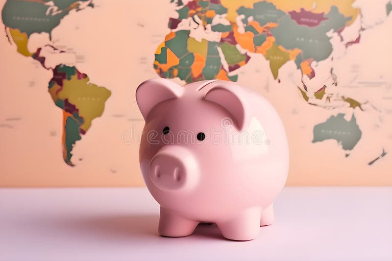 Pink Piggy Bank on the World Map, Generative AI 2 Stock Illustration ...