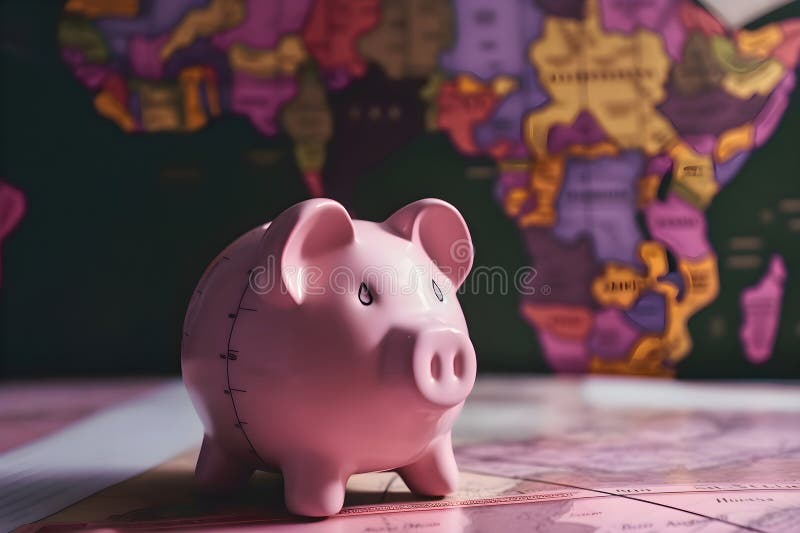 Pink Piggy Bank on the World Map, Generative AI 7 Stock Illustration ...