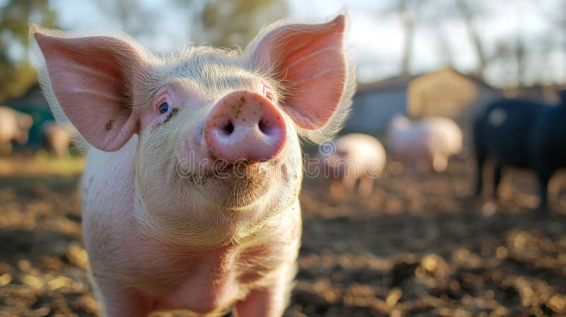 Pink Piglet in a Farm Setting Stock Illustration - Illustration of dirt ...