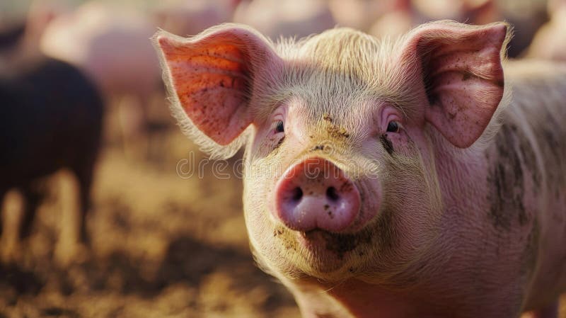 Pink Piglet in a Farm Setting Stock Illustration - Illustration of ...