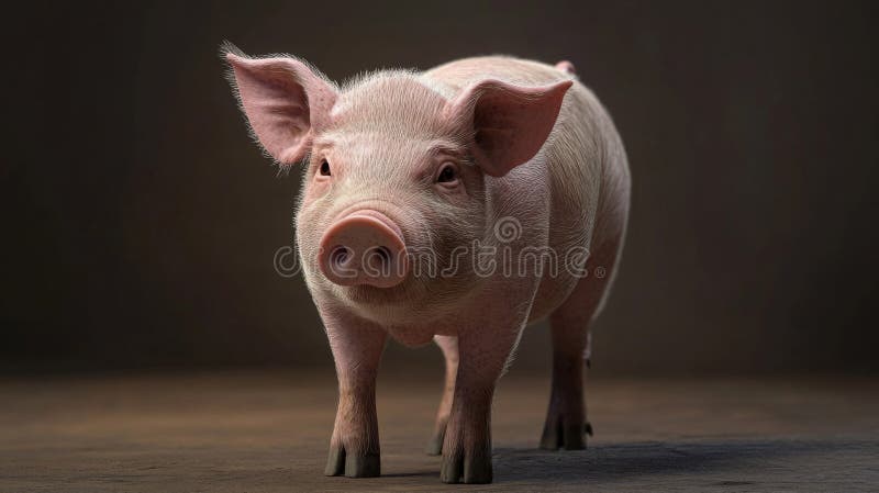 Pink Piglet Portrait Against Dark Background Stock Illustration ...