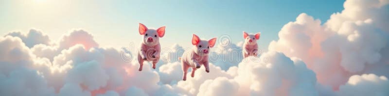 Pink Piglets Soar among Fluffy Clouds, Whimsical Flight , Cheerful ...