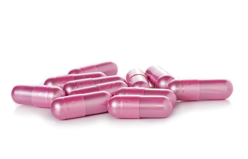 Pink Pill Capsules On White Background Stock Image - Image of white ...