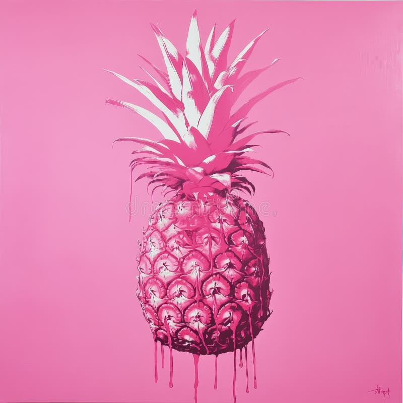 Pink Pineapple Artwork with Dripping Paint Effect Stock Illustration - Illustration of colors ...