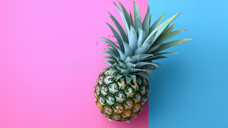 Pink Pineapple on Blue Background Top View Stock Illustration ...