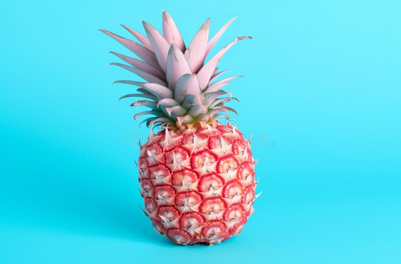 Pink Pineapple on Blue Background Top View Stock Illustration ...