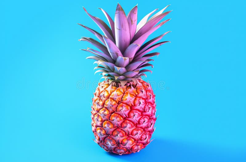 Pink Pineapple on Blue Background Top View Stock Illustration ...
