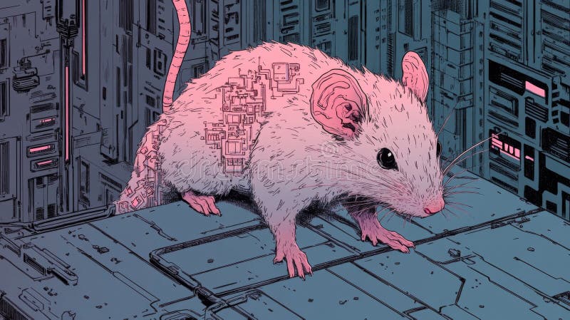 Pink Pixel Mouse in Cyberpunk Setting Stock Illustration - Illustration ...