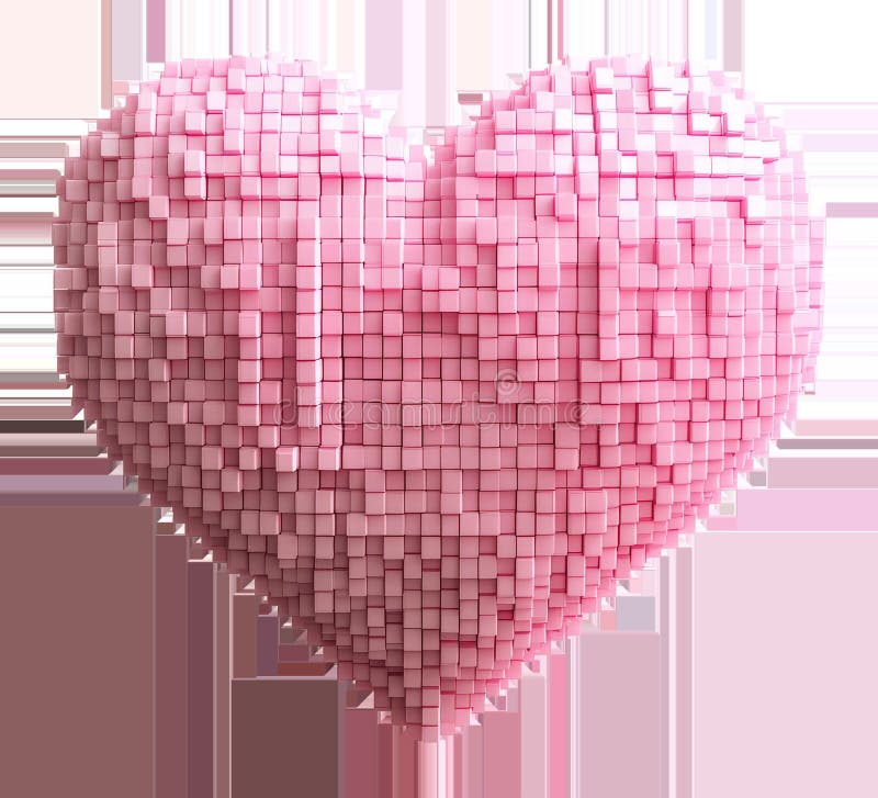 Pink Pixelated Heart Isolated on White, Digital Art Concept Stock Photo ...