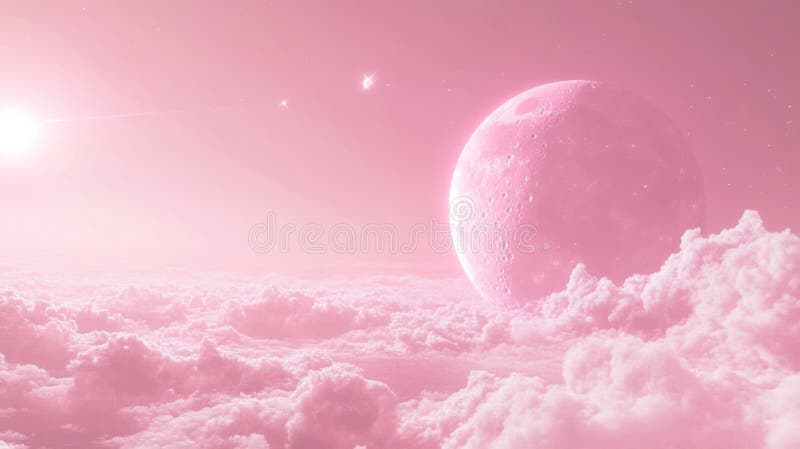 Pink Planet Above Soft Cloudscape Stock Illustration - Illustration of ...