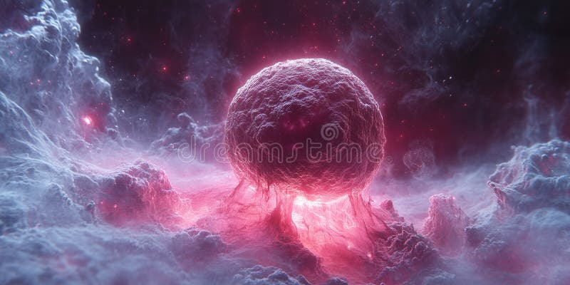 Pink Planet Emerging from Interstellar Clouds and Nebulae Copy Space ...