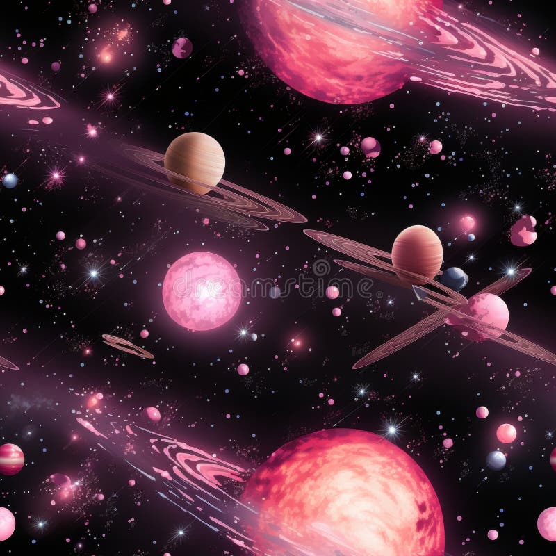 Pink Planets and Stars in Seamless Space Pattern for Fabric and Textile ...