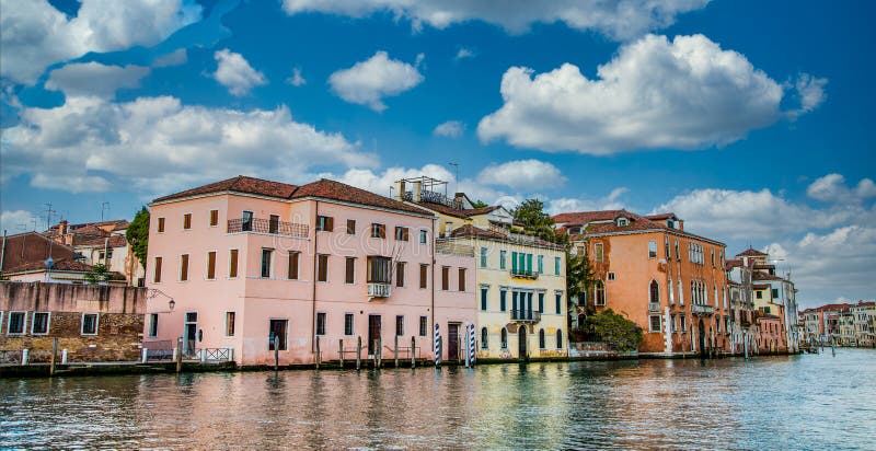 Pink Plaster Buildings in Venice Canal Stock Image - Image of italian ...