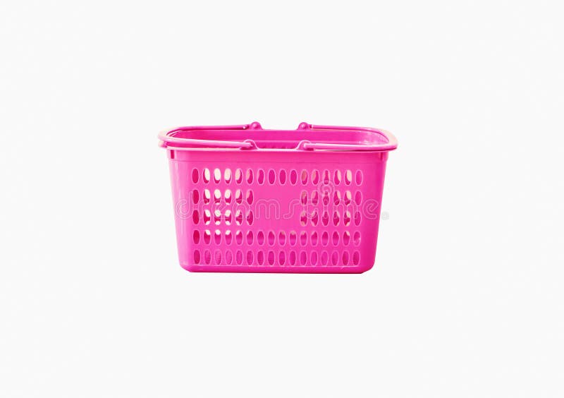 Pink Plastic Basket on Isolated White Background Stock Photo - Image of ...