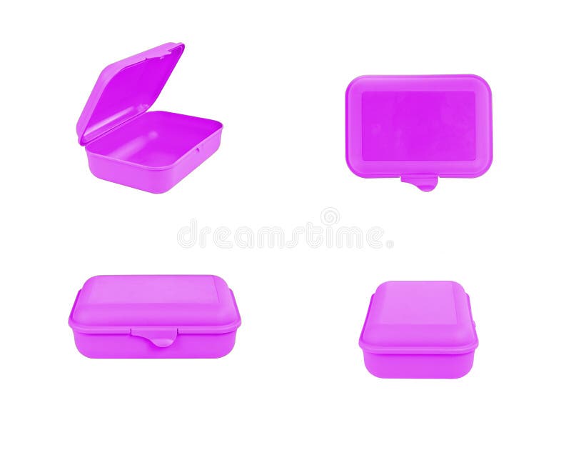 Pink Plastic Box Package Isolated on White Background. Front, Top, Side ...