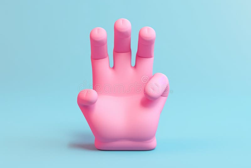 A Pink Plastic Hand that is on a Blue Surface Stock Illustration ...