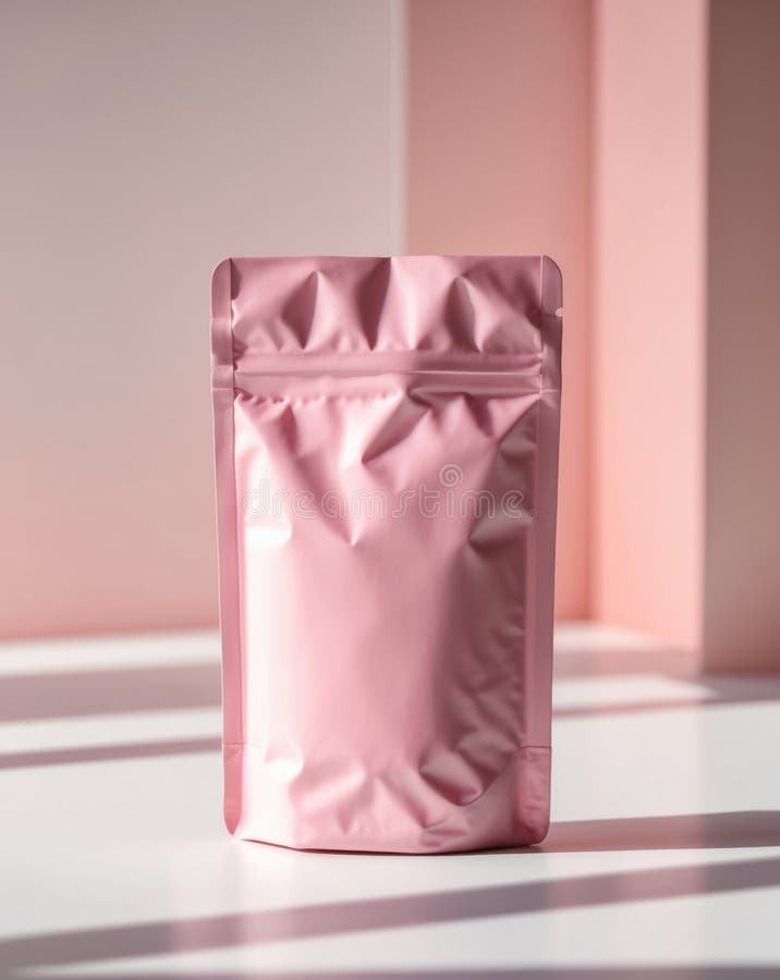 Pink Plastic Pouch Mockup on Pink Background. Stock Photo - Image of ...