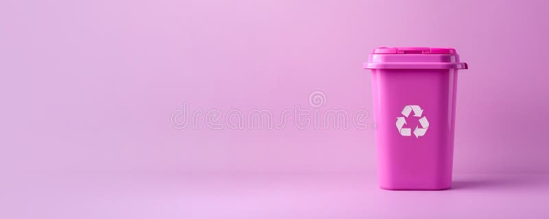 Pink Plastic Recycle Bin Eco Banner with Copy Space Isolated on Blue ...