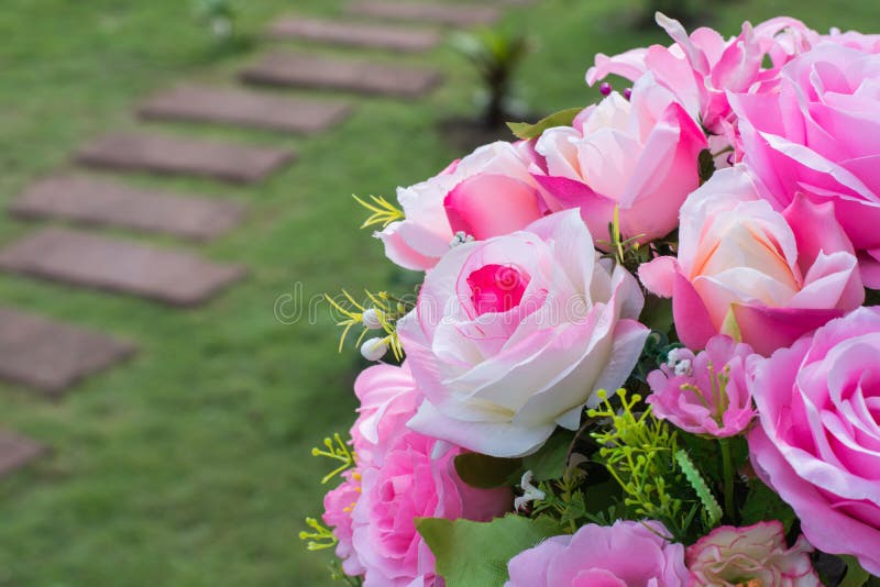 Pink Plastic Roses in the Garden Stock Image - Image of plant ...