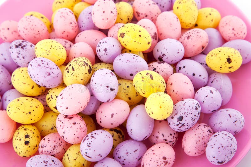 Pink Plate Filled with Easter Eggs Stock Photo - Image of plate ...