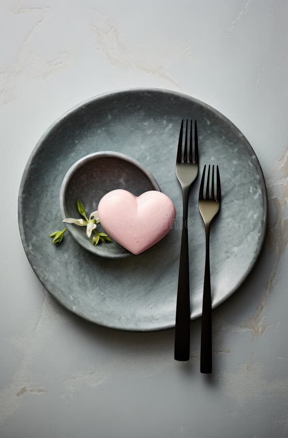 A Pink Plate with a Heart Shaped Fork and Spoon on it Stock Image ...