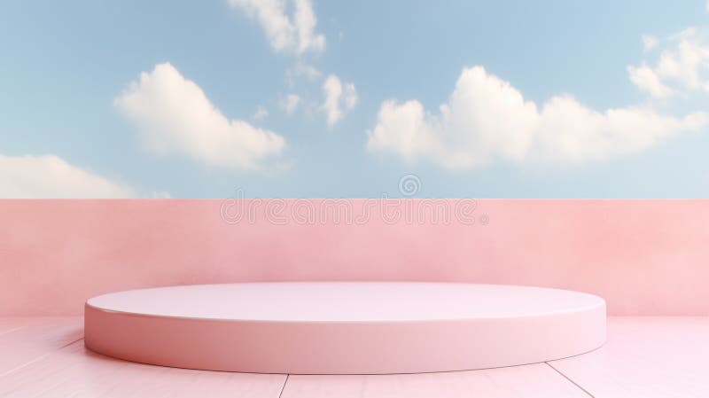 A Pink Platform with a Blue Sky and Clouds Stock Illustration ...
