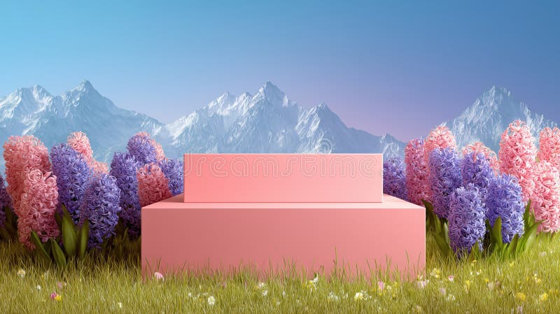 Pink Platform Display with Flowers Stock Illustration - Illustration of ...