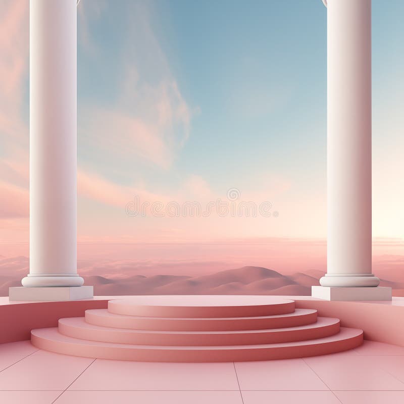 Pink Platform for Displaying Products with White Columns on the Sides ...