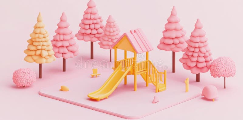 Pink Playground with Fun Slide Stock Illustration - Illustration of ...