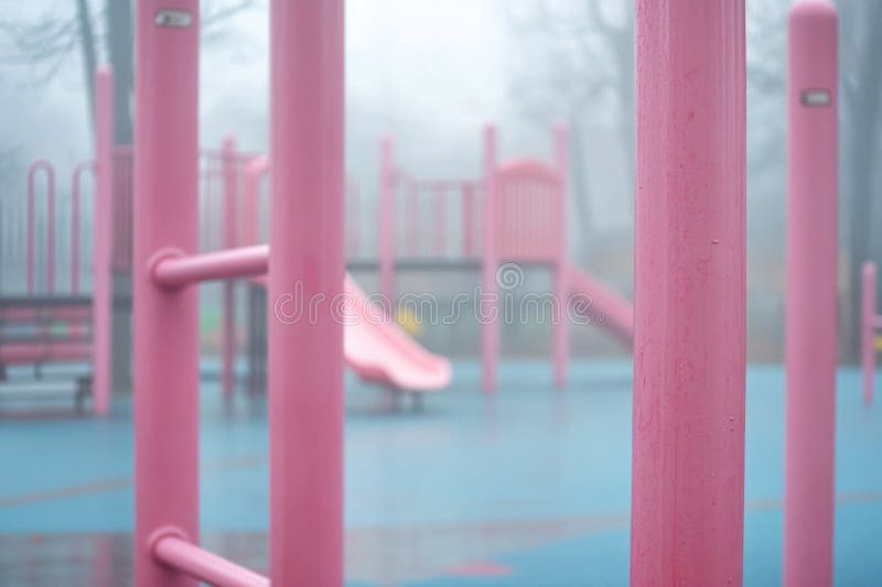 A Pink Playground with a Slide in the Background Stock Image - Image of ...