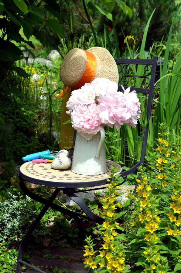 Pink Plower garden stock image. Image of chair, garden - 19979237