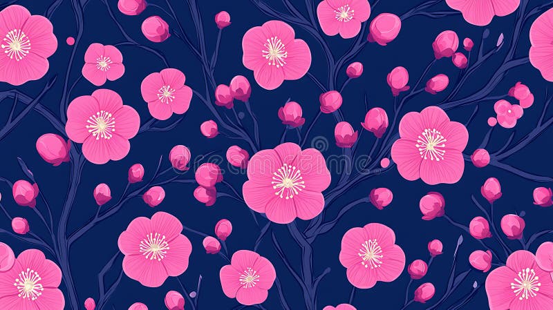 Pink Plum Blossoms Seamless Pattern - Floral Patterns Stock ...