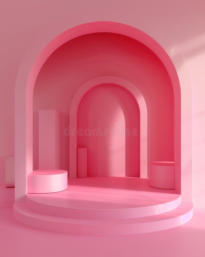 Pink Podium with Geometric Shapes Stock Photo - Image of luxury, light ...