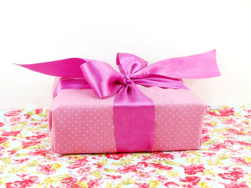 Pink Polka Dot Gif Box with Pink Bow Stock Photo - Image of lovely ...