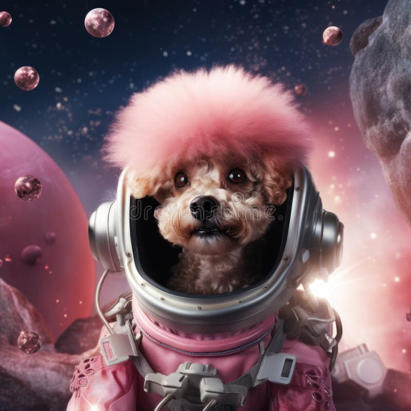 Pink Poodle Dog in Space stock illustration. Illustration of small ...
