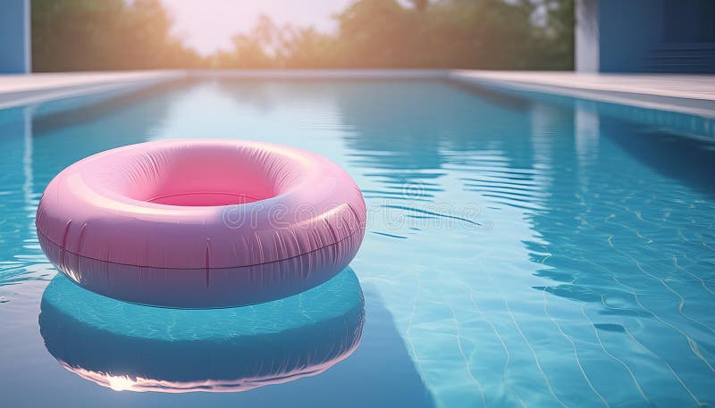 Pink Pool Floats Pink Pool Float Pool Ring In Cool Blue Refreshing Blue Pool Stock