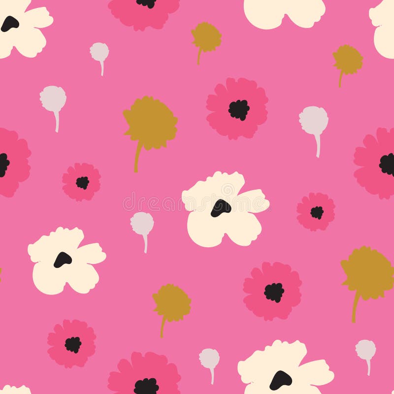 Pink Pop Art Flowers Repeat Pattern Vector Print Stock Vector ...