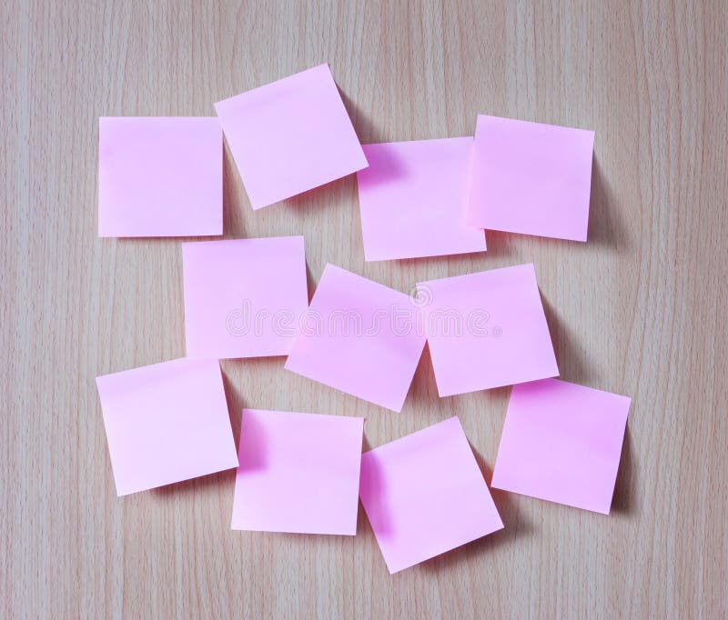 Pink Post it Paper on Wooden Board Stock Image - Image of schedule ...