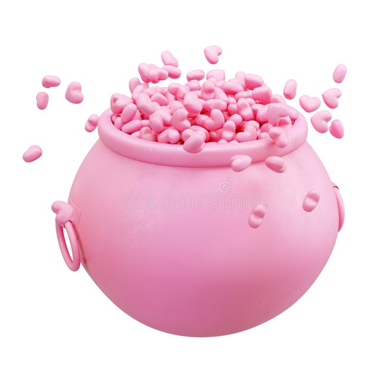 Pink Pot Full of Hearts Isolated on White Background Stock Illustration ...