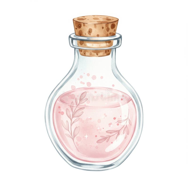 Pink Potion in Glass Bottle with Cork Stock Illustration - Illustration ...