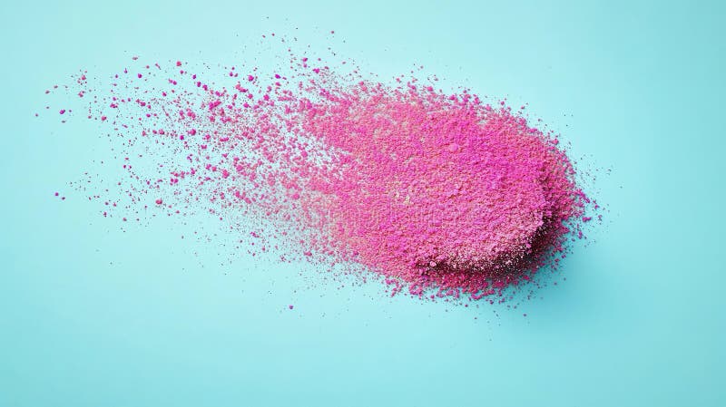 Pink Powder Explosion, Blue Background, Abstract Art, Cosmetic Stock ...