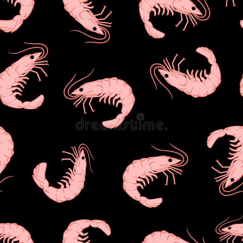 Pink Prawn Pattern. Seamless Hand Drawn Vector Pattern . Seafood ...