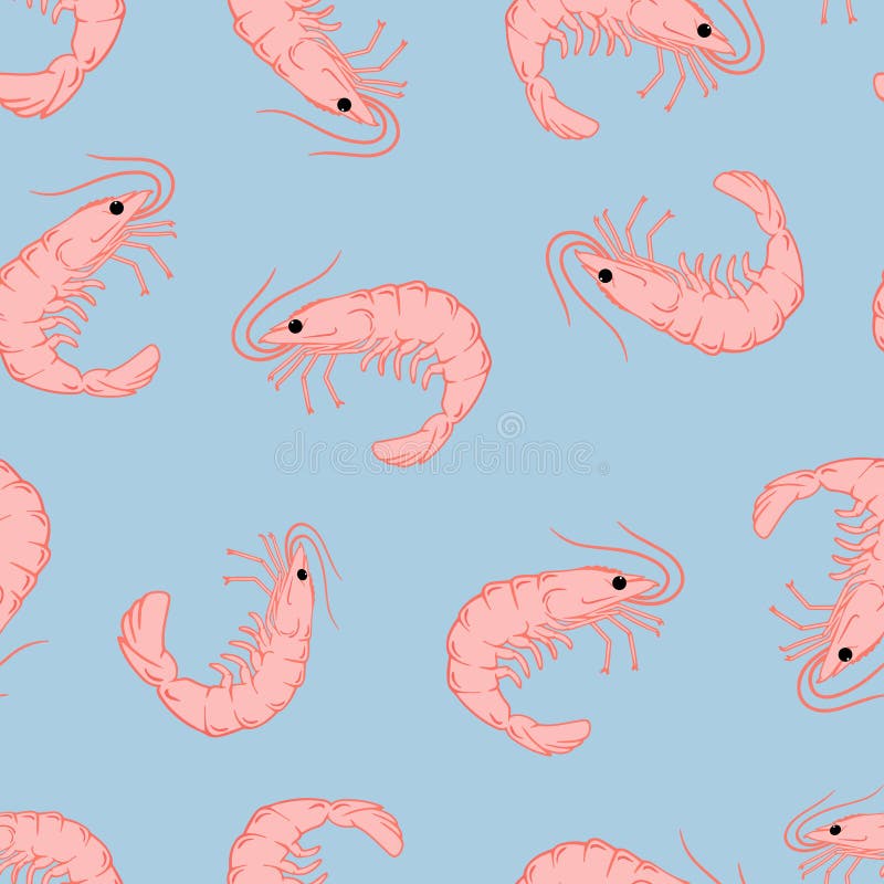 Pink Prawn Pattern. Seamless Hand Drawn Vector Pattern . Seafood ...
