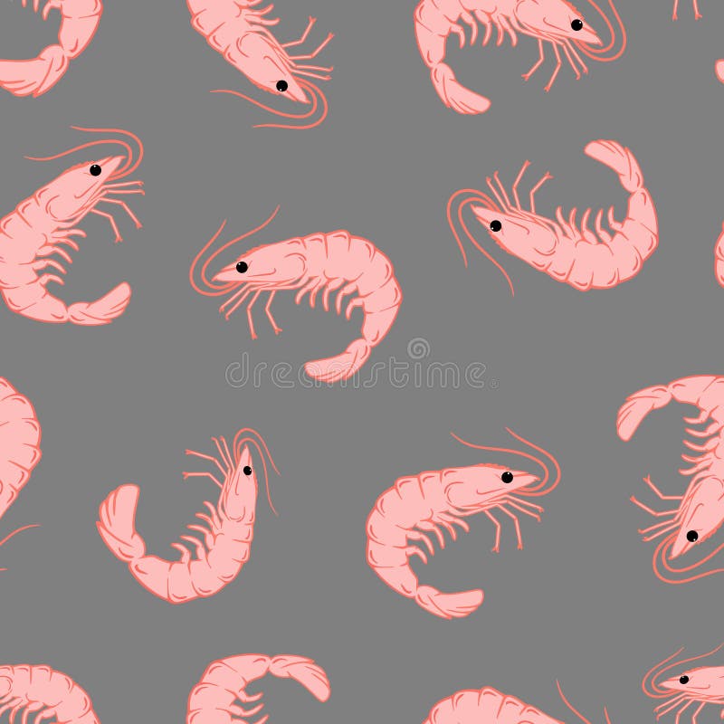 Pink Prawn Pattern. Seamless Hand Drawn Vector Pattern . Seafood ...